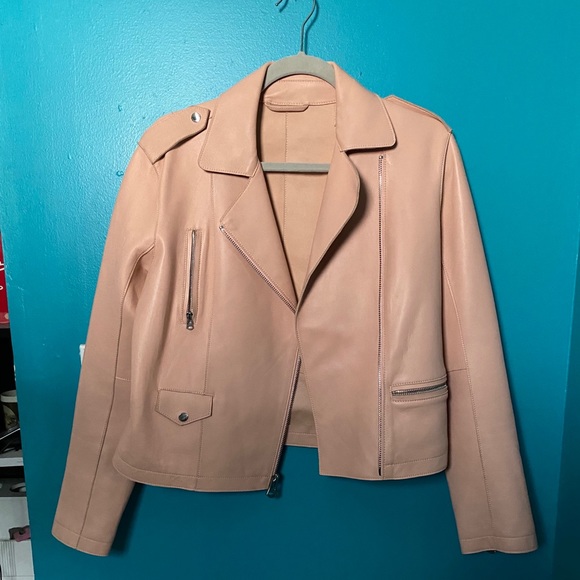 Cole Haan | Jackets & Coats | Cole Haan Coralpink Leather Moto Jacket ...